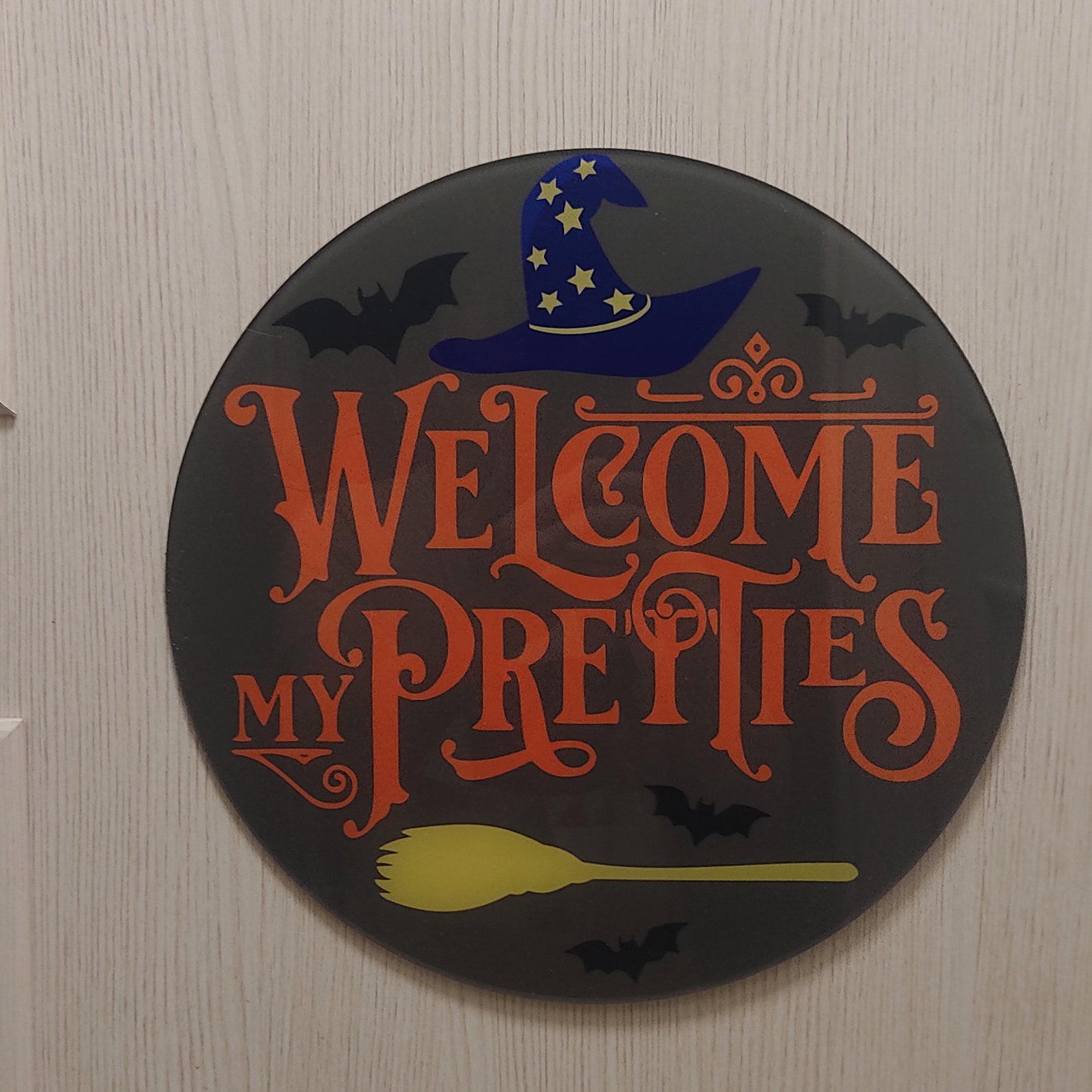 Halloween Witch Decor Sign Round Door Hanger Welcome My Pretties ...