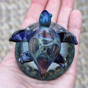 Solid Glass Memorial Pyramid With Sea Turtle Ashes in Glass Sea Turtle ...