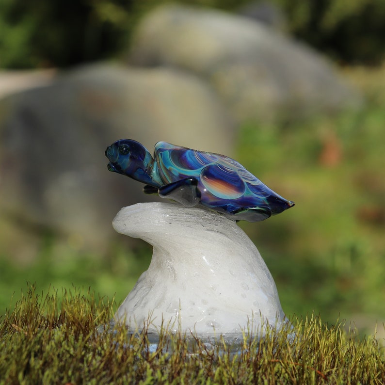 Solid Glass Sea Turtle on a Sea Foam Wave Glass Art - Etsy