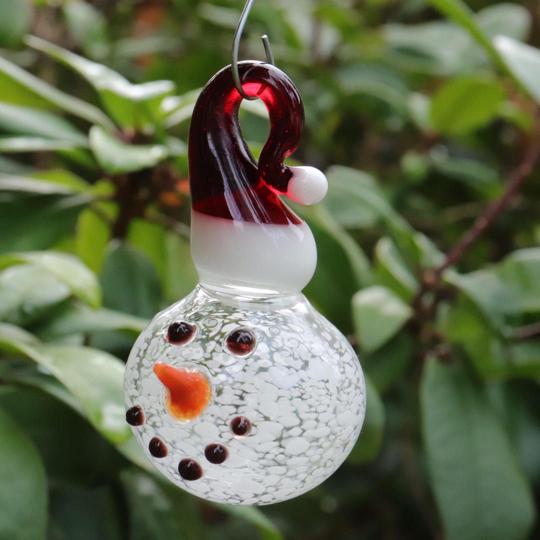 Santa Hat Snowman Glass Ornament Whimsical Handblown Glass Holiday ...