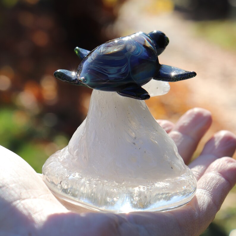 Solid Glass Sea Turtle on a Sea Foam Wave Glass Art - Etsy