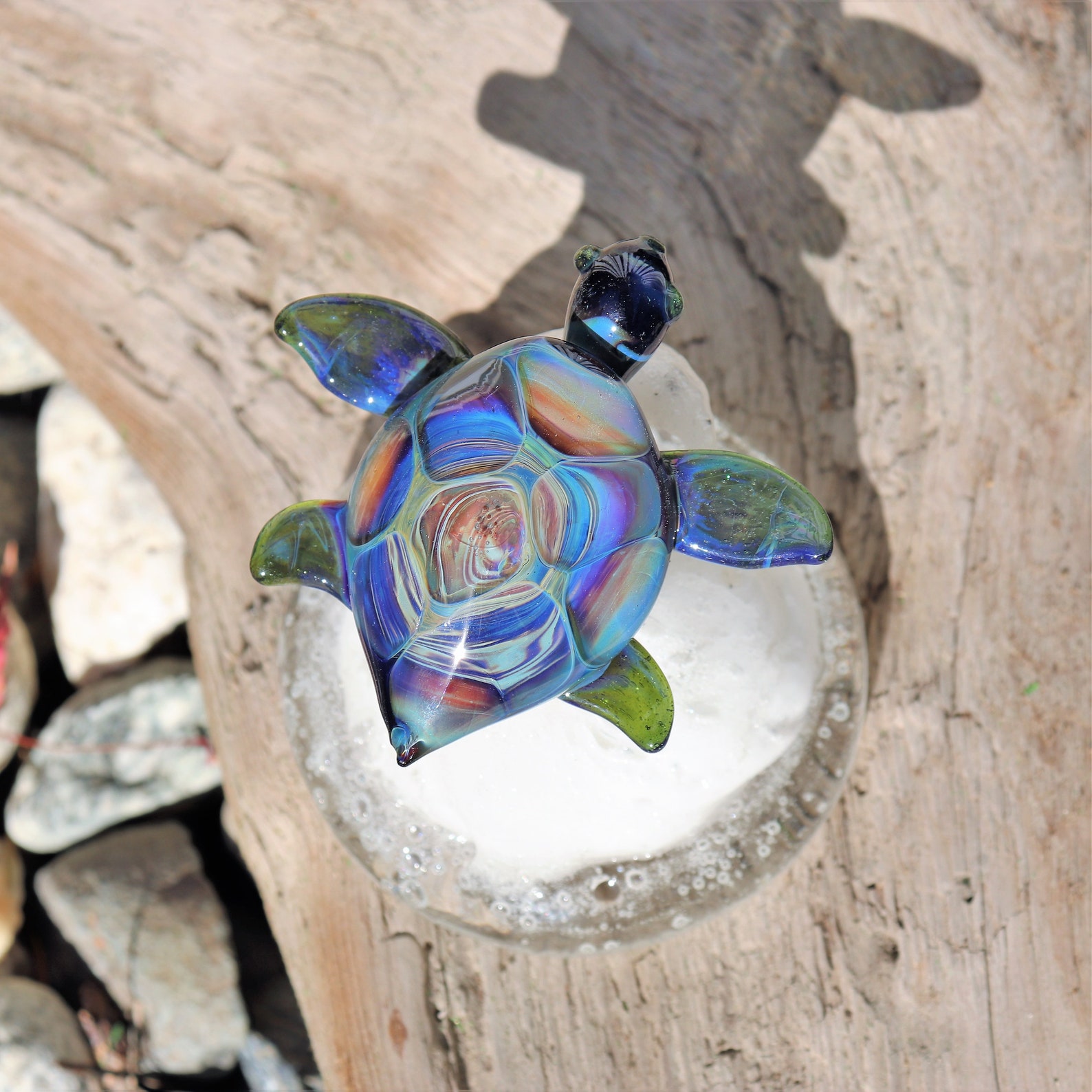 Solid Glass Sea Turtle on a Sea Foam Wave Glass Art - Etsy