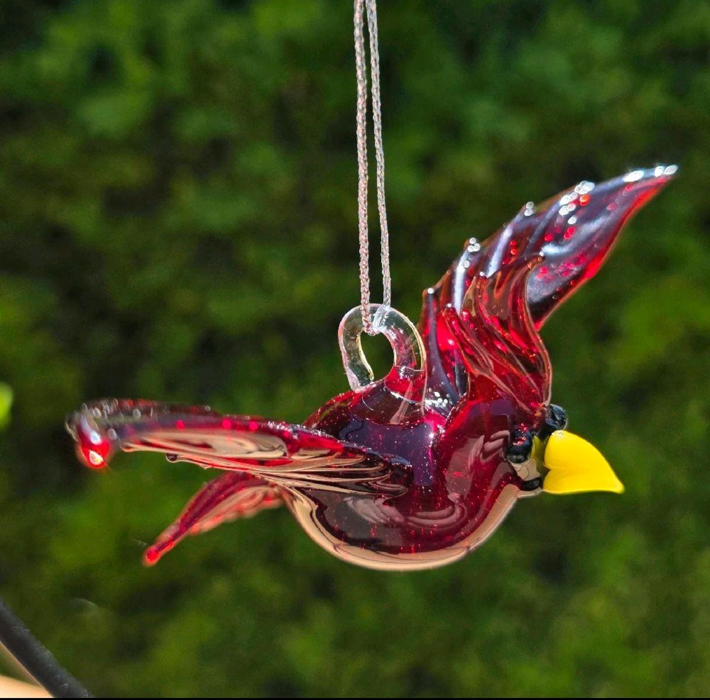 Red Cardinal Glass Ornament, Hand Crafted, Snow Bird, Holiday Ornament ...