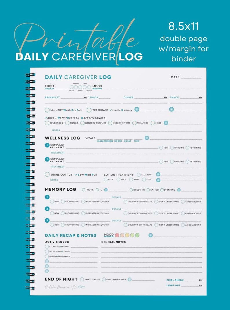Printable Daily Caregiver Log focused Design for Memory Care Patients ...