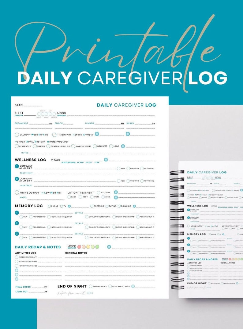 Printable Daily Caregiver Log (focused Design for Memory Care Patients ...