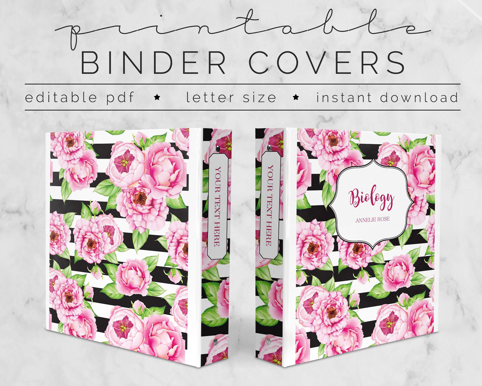 Shabby Rose - Printable Binder Cover & Insert - 8.5x11 - PDF - Instant ...