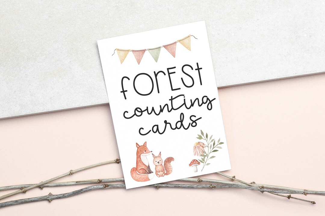Woodland Theme Counting Flash Cards, Printable Baby Shower Gift, Forest ...