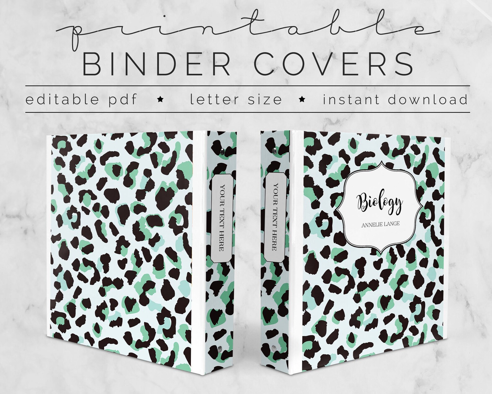 Mint Leopard - Cheetah - Printable Binder Covers - Monogram - Preppy ...