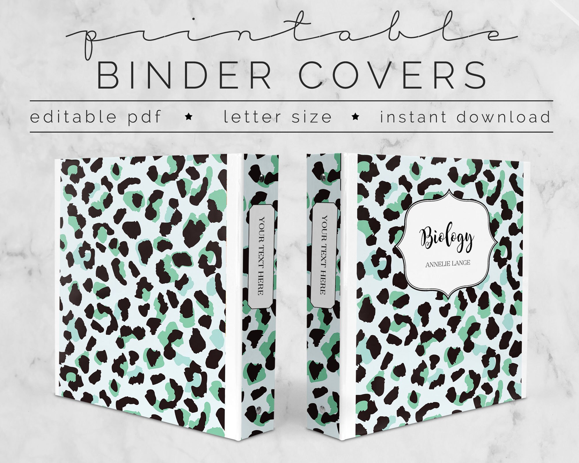 Mint Leopard Cheetah Printable Binder Covers Monogram Preppy Printable ...