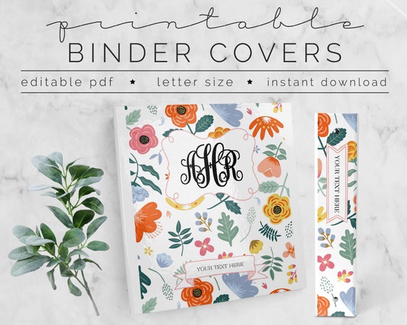 Printable Binder Covers Monogram Floral 8.5x11 | Etsy