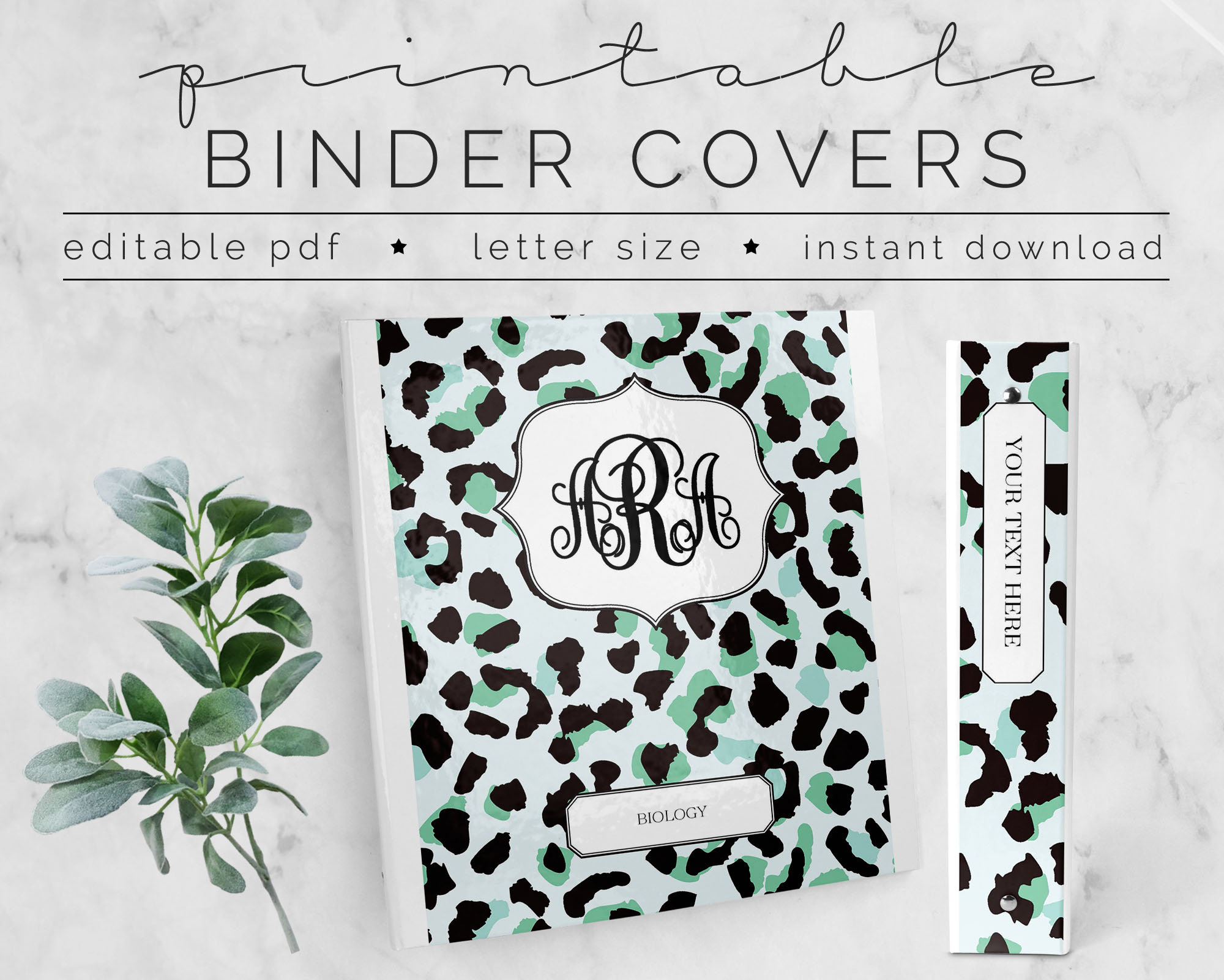 Mint Leopard Cheetah Printable Binder Covers Monogram Preppy Printable ...
