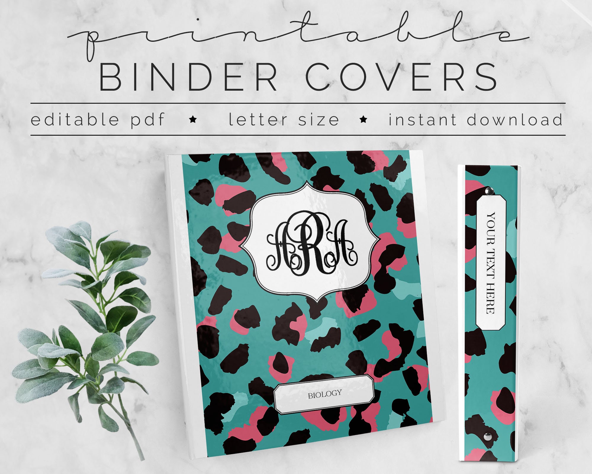 Aqua Leopard - Cheetah - Printable Binder Covers - Monogram - Preppy ...