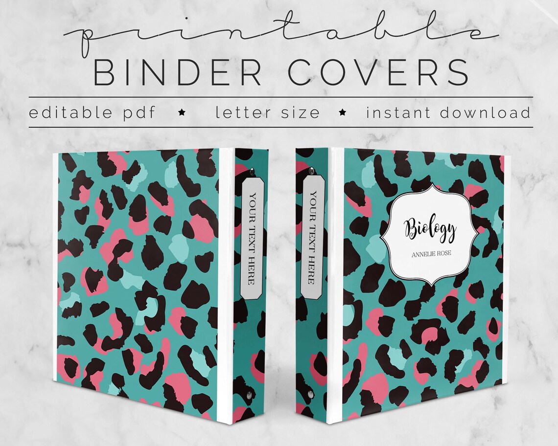 Aqua Leopard - Cheetah - Printable Binder Covers - Monogram - Preppy ...