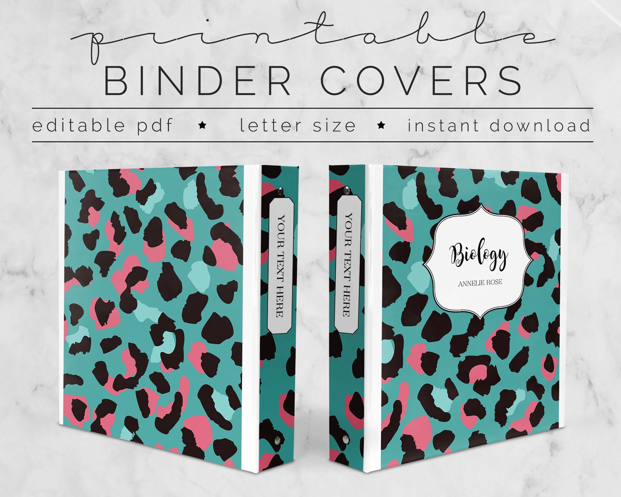Aqua Leopard - Cheetah - Printable Binder Covers - Monogram - Preppy ...