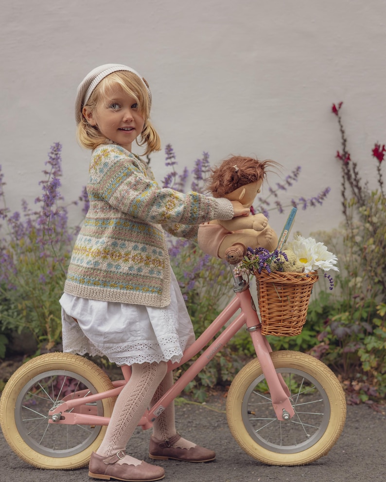 HAND KNITTED Heirloom Girls Fair Isle CARDIGAN - Pastel Shades - 7 ...