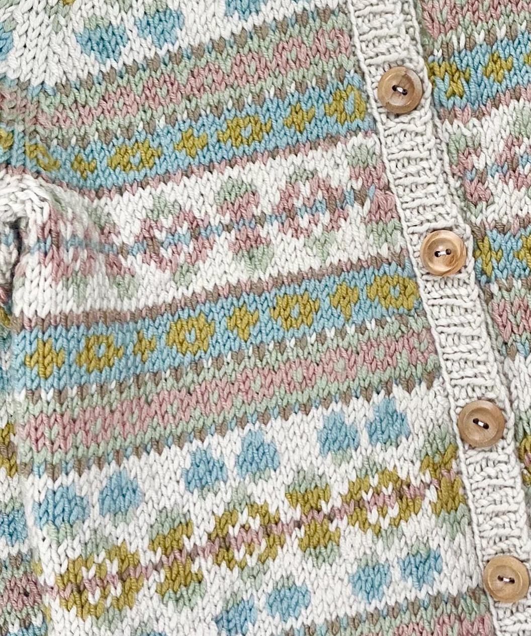 HAND KNITTED Heirloom Girls Fair Isle CARDIGAN - Pastel Shades - 7 ...