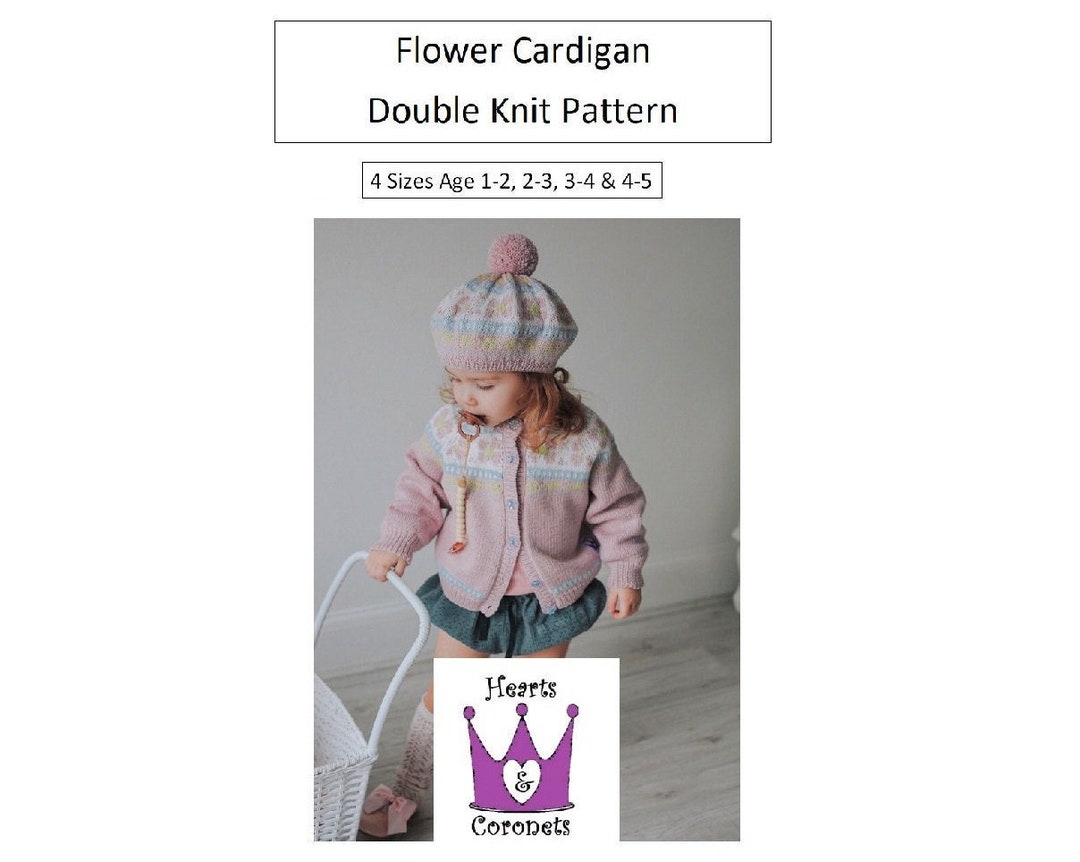 Knitting Pattern - Girls DK Flower Cardigan Pattern - in 4 Sizes 1-2, 2 ...