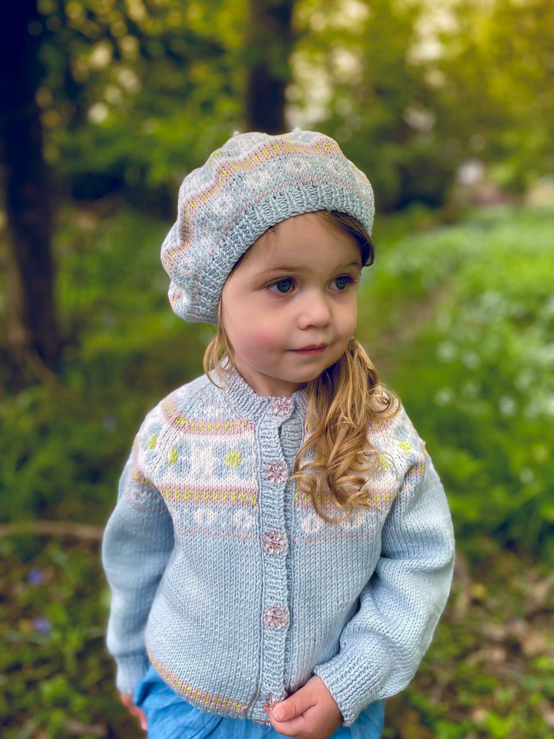 Girls Fair Isle CARDIGAN Hand Knitted Pastel Blue and Pink - Etsy