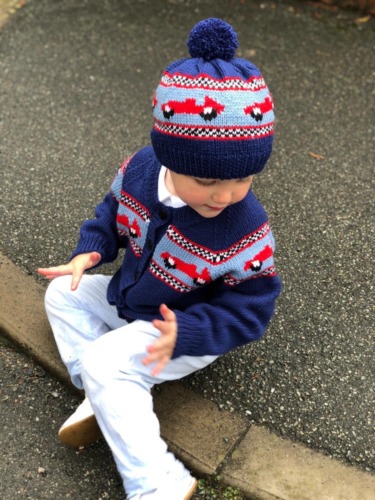 HENRY Boys Racing CAR Bobble HAT - Childs Fair Isle Beanie - Hand Knit ...