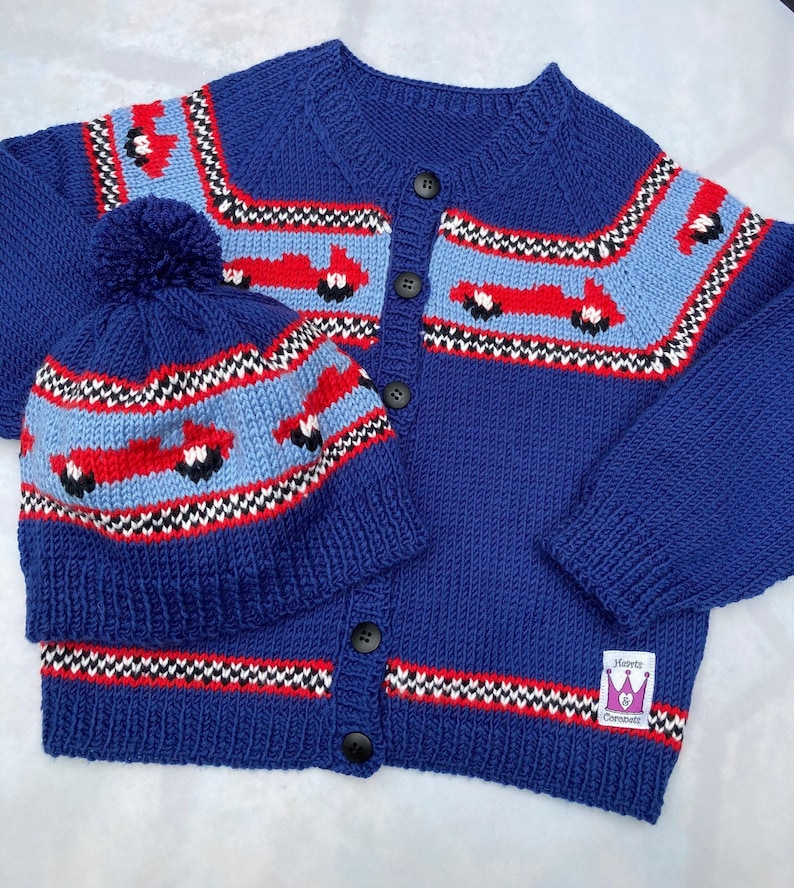 HENRY Boys Racing CAR Bobble HAT - Childs Fair Isle Beanie - Hand Knit ...
