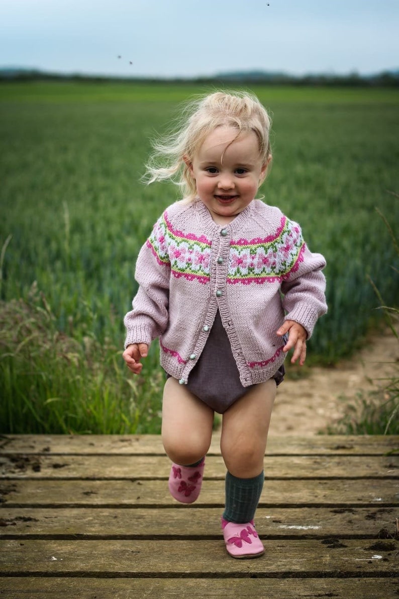 Girls Fair Isle CARDIGAN - Hand Knitted Floral Cardigan - 3 Colours ...