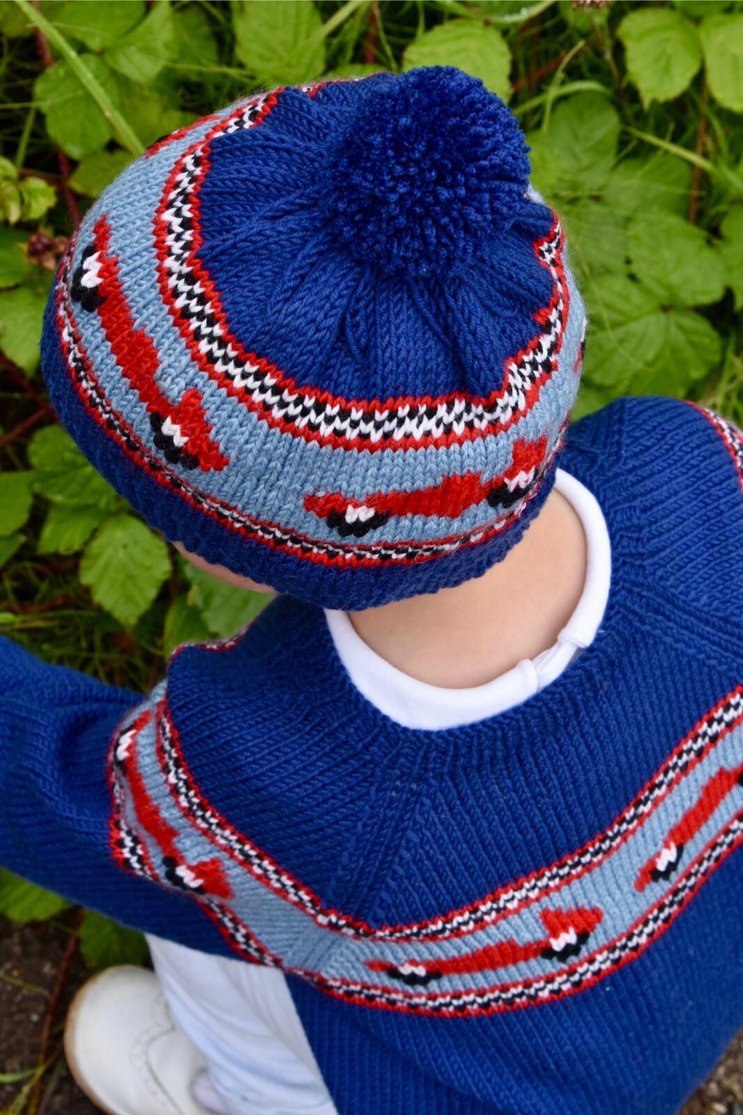 HENRY Boys Racing CAR Bobble HAT - Childs Fair Isle Beanie - Hand Knit ...