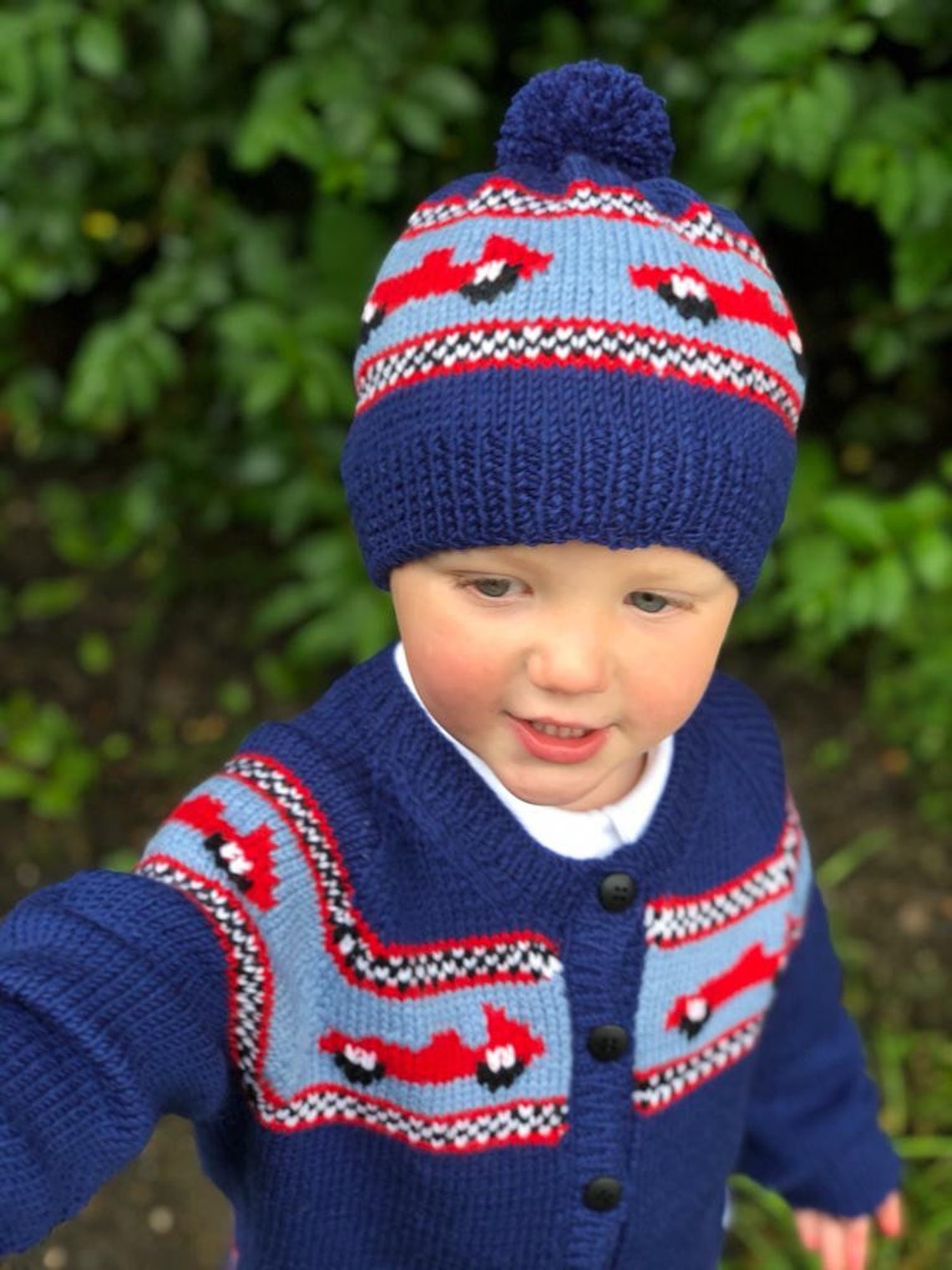 HENRY Boys Racing CAR Bobble HAT - Childs Fair Isle Beanie - Hand Knit ...