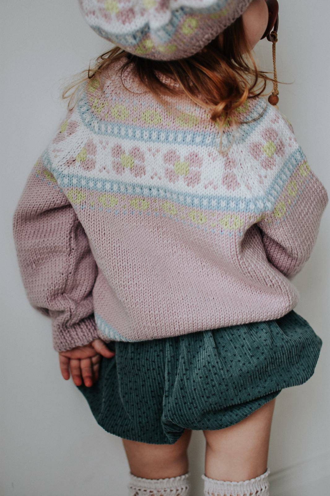 Girls Fair Isle CARDIGAN - Hand Knitted Pastel Blue and Pink Cardigan ...