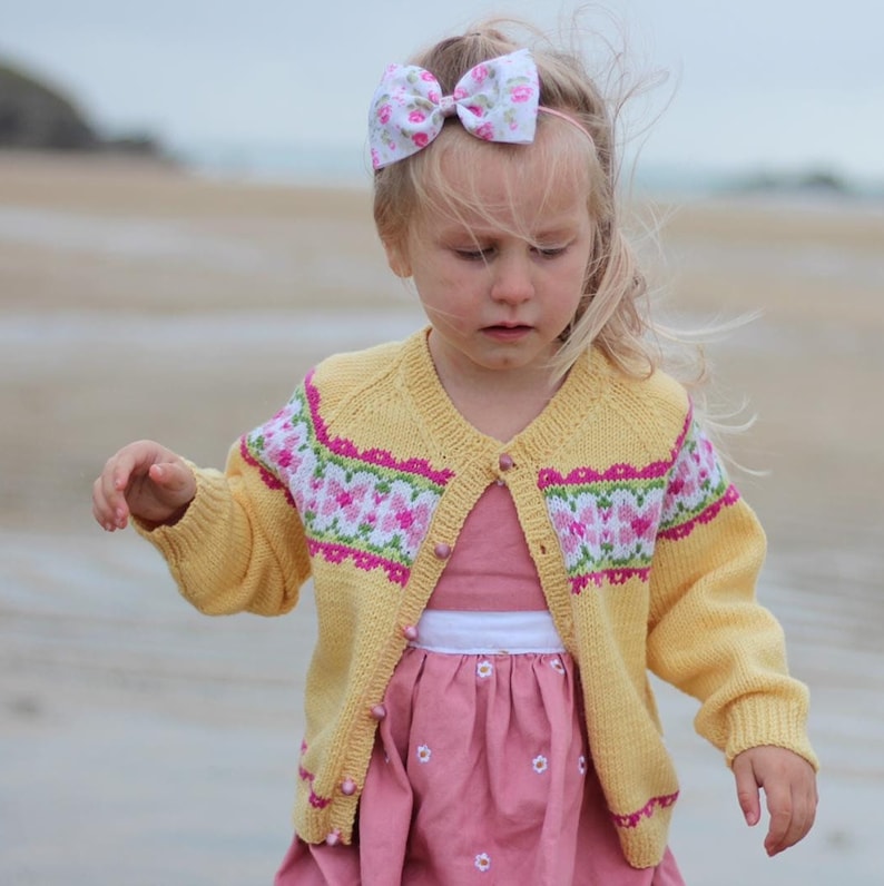 Girls Fair Isle CARDIGAN - Hand Knitted Floral Cardigan - 3 Colours ...