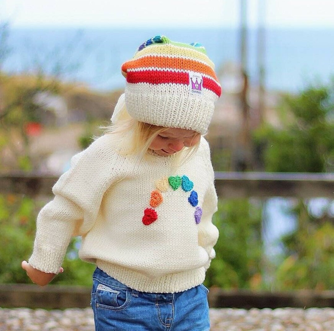 Hand KNITTED Childs RAINBOW JUMPER - Sizes Birth to 8 Years - Pure ...