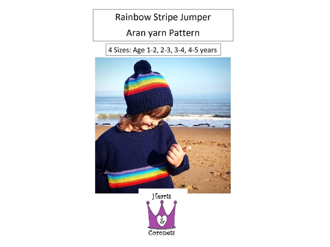 RAINBOW STRIPE Knitting Pattern - Unisex Childs Striped Jumper Sweater ...