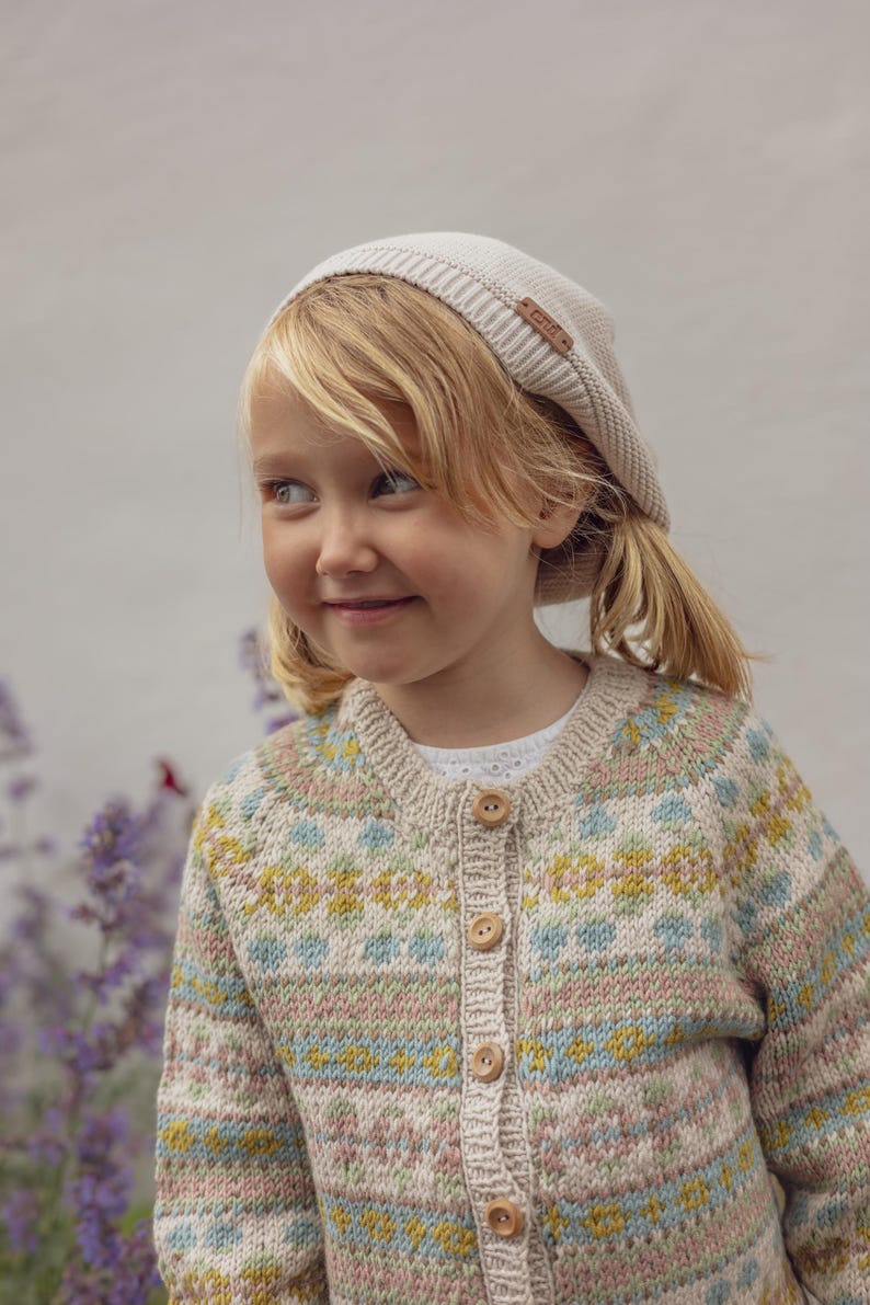 HAND KNITTED Heirloom Girls Fair Isle CARDIGAN - Pastel Shades - 7 ...