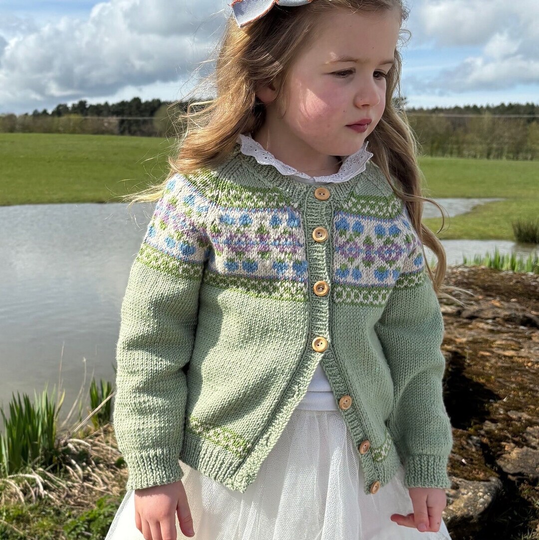 Traditional Fair Isle Girls CARDIGAN Hand Knitted Available in Blue or ...