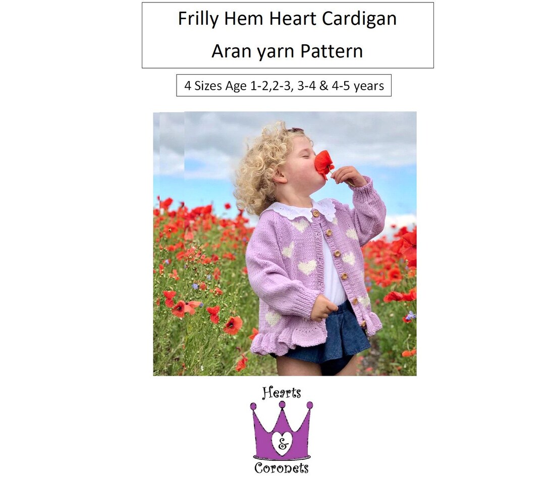 Knitting Pattern - Girls Frilly Hem Hearts Cardigan Pattern - in 4 ...
