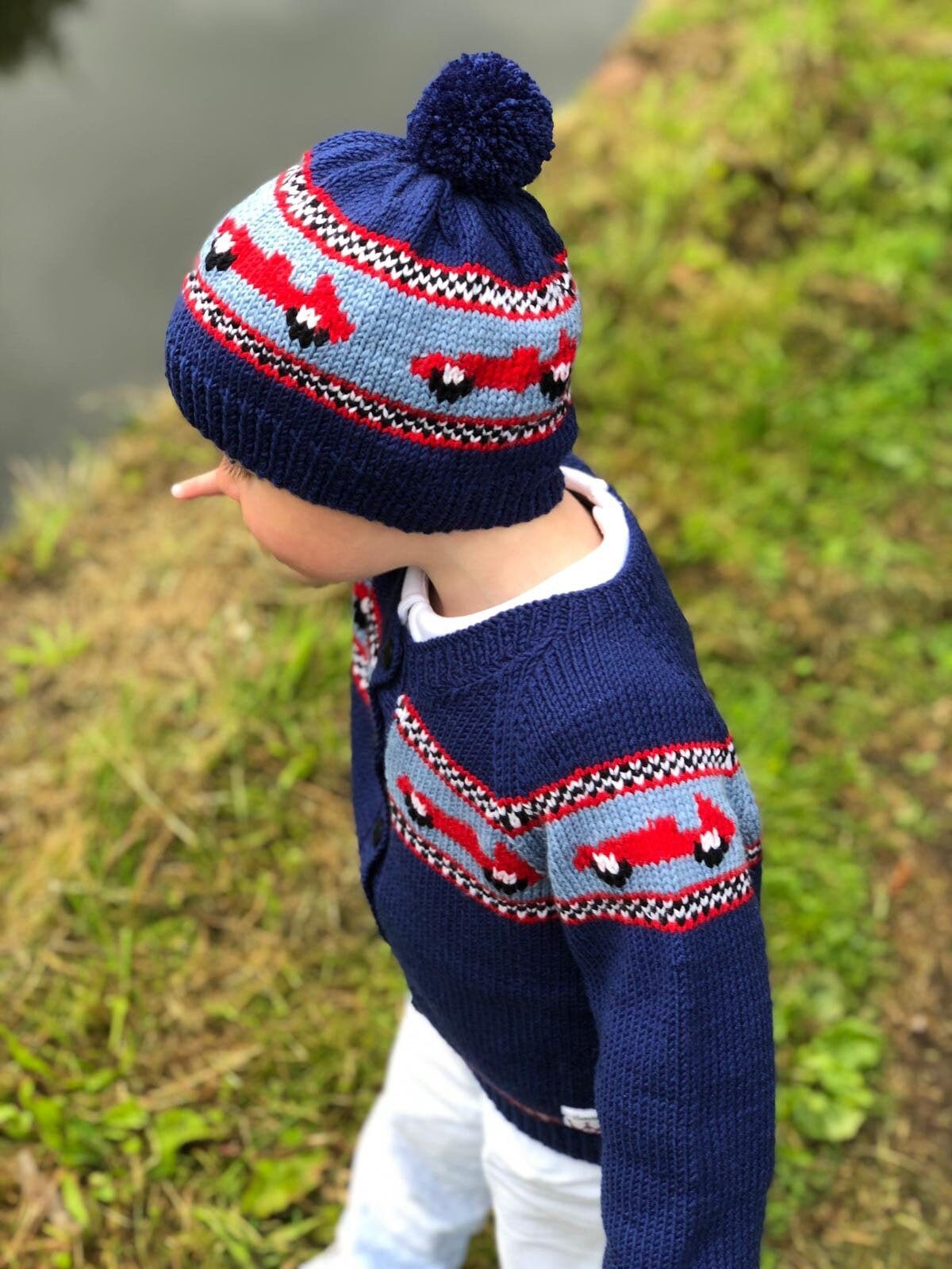HENRY Boys Racing CAR Bobble HAT - Childs Fair Isle Beanie - Hand Knit ...