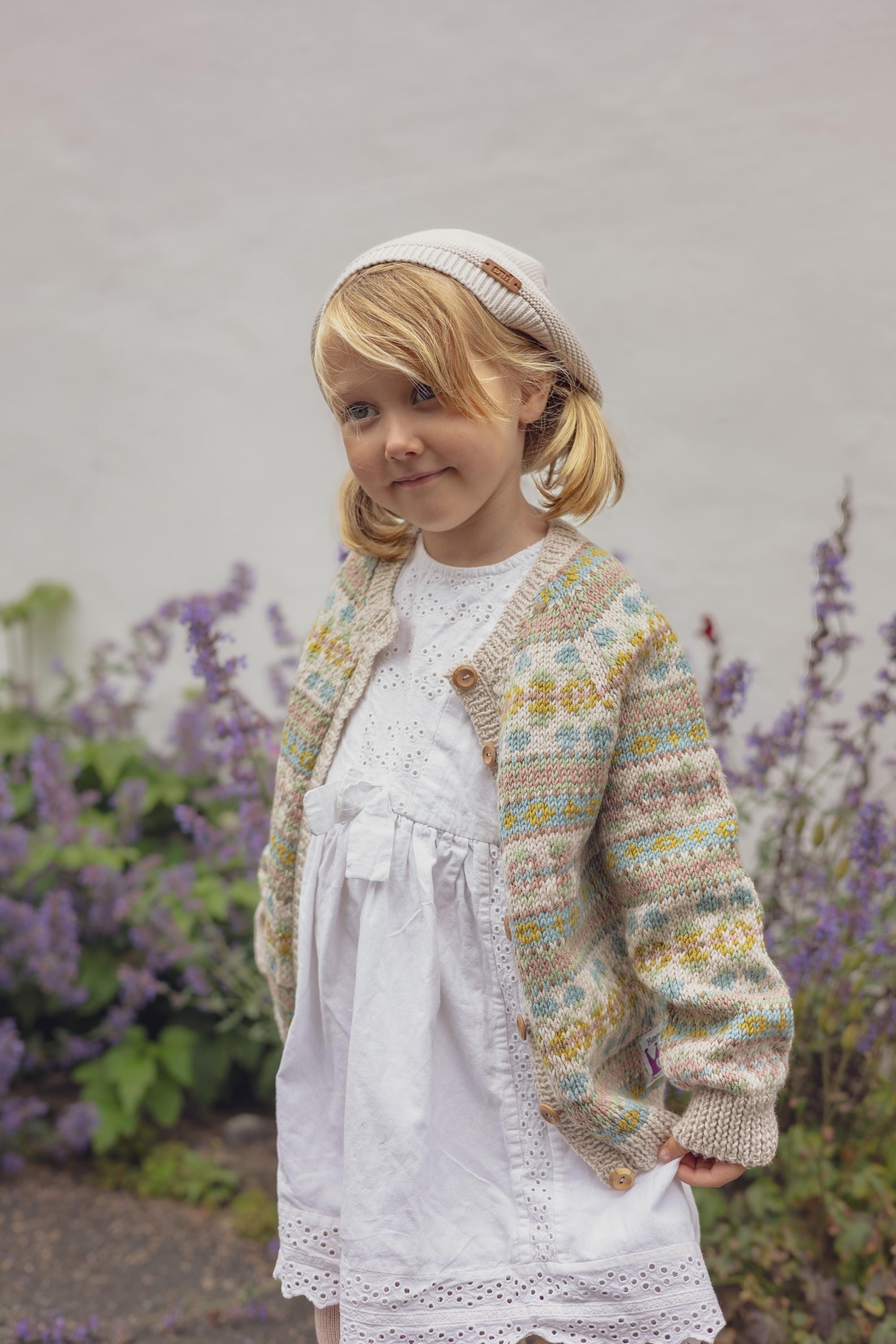 HAND KNITTED Heirloom Girls Fair Isle CARDIGAN - Pastel Shades - 7 ...