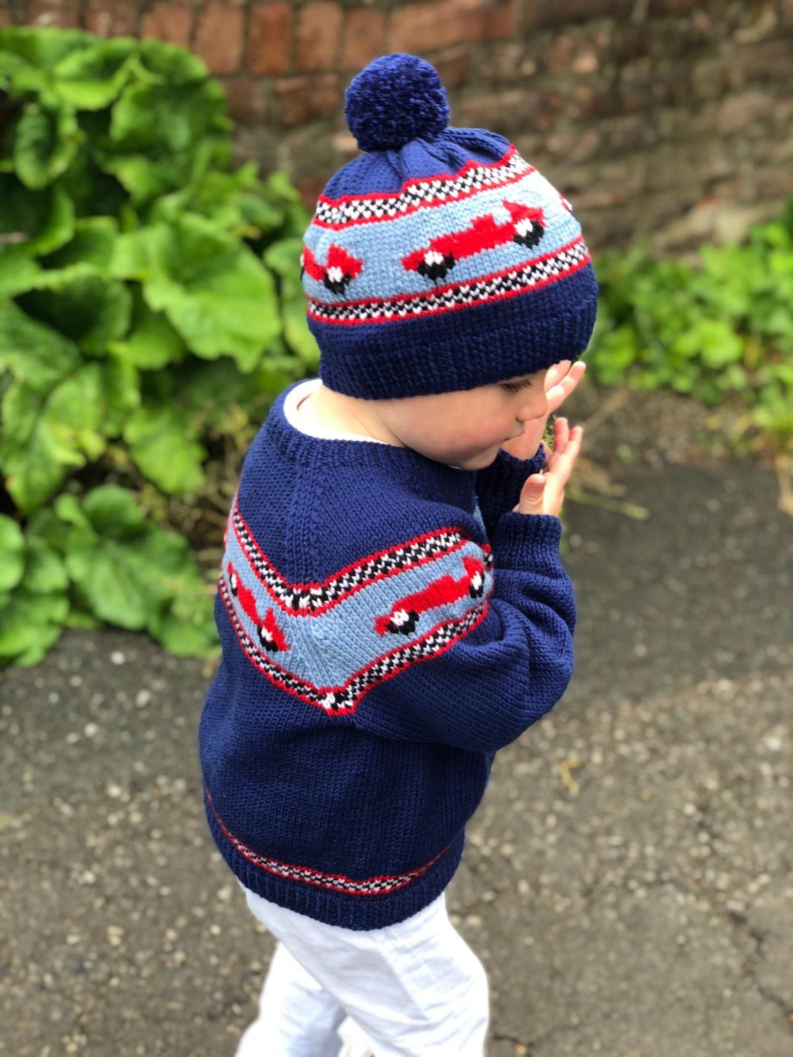 HENRY Boys Racing CAR Bobble HAT - Childs Fair Isle Beanie - Hand Knit ...