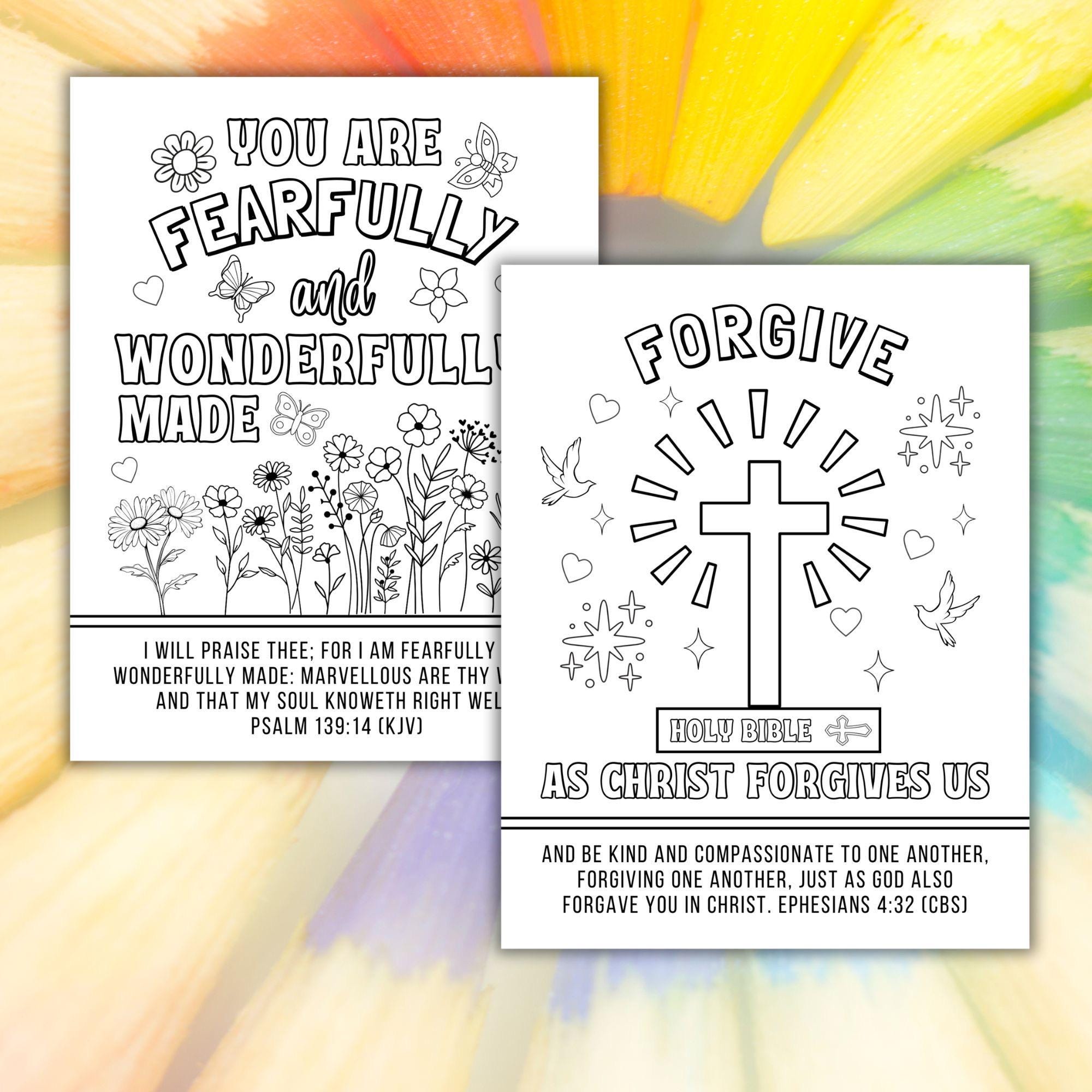 Printable Inspirational Bible Verse Coloring Page Bundle, 14 Pages of ...