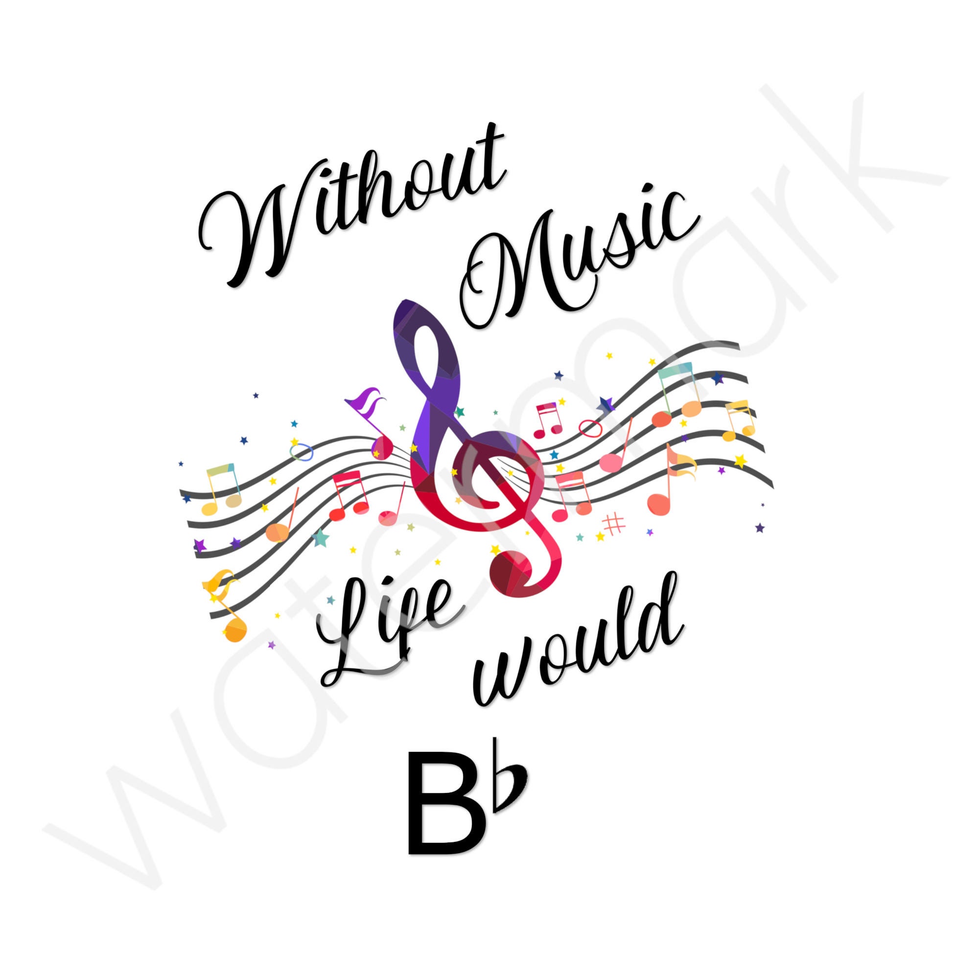 Without Music Life Would Be Flat Printable Music Poster | Etsy