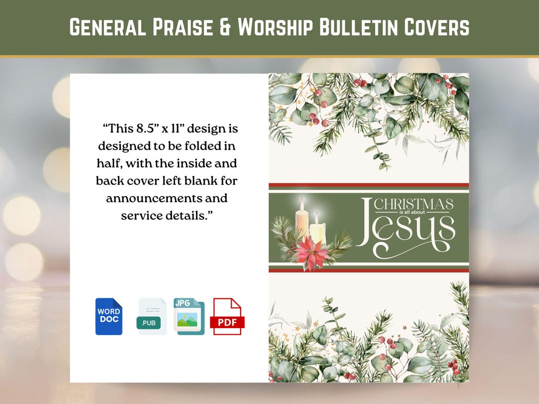 Printable Christmas Church Bulletin or Program Cover Template, Bi-fold ...