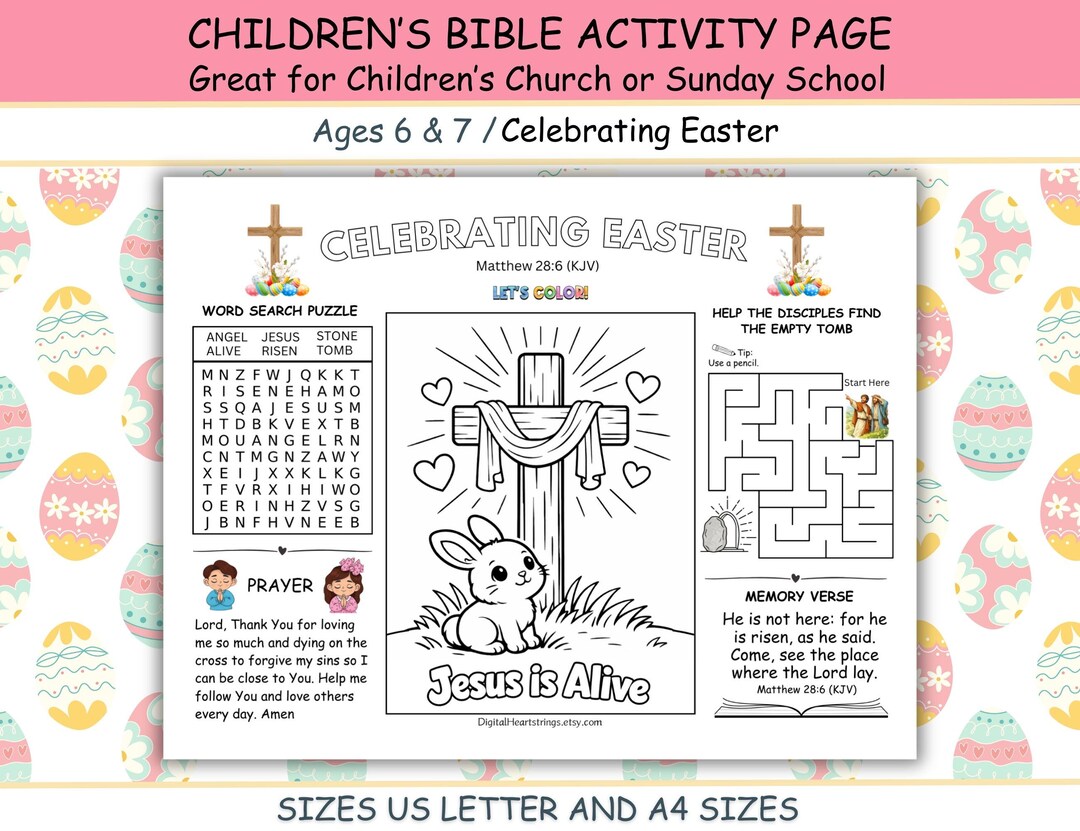 Easter Jesus is Alive Bible Activity Sheets for Kids Sunday School Home ...