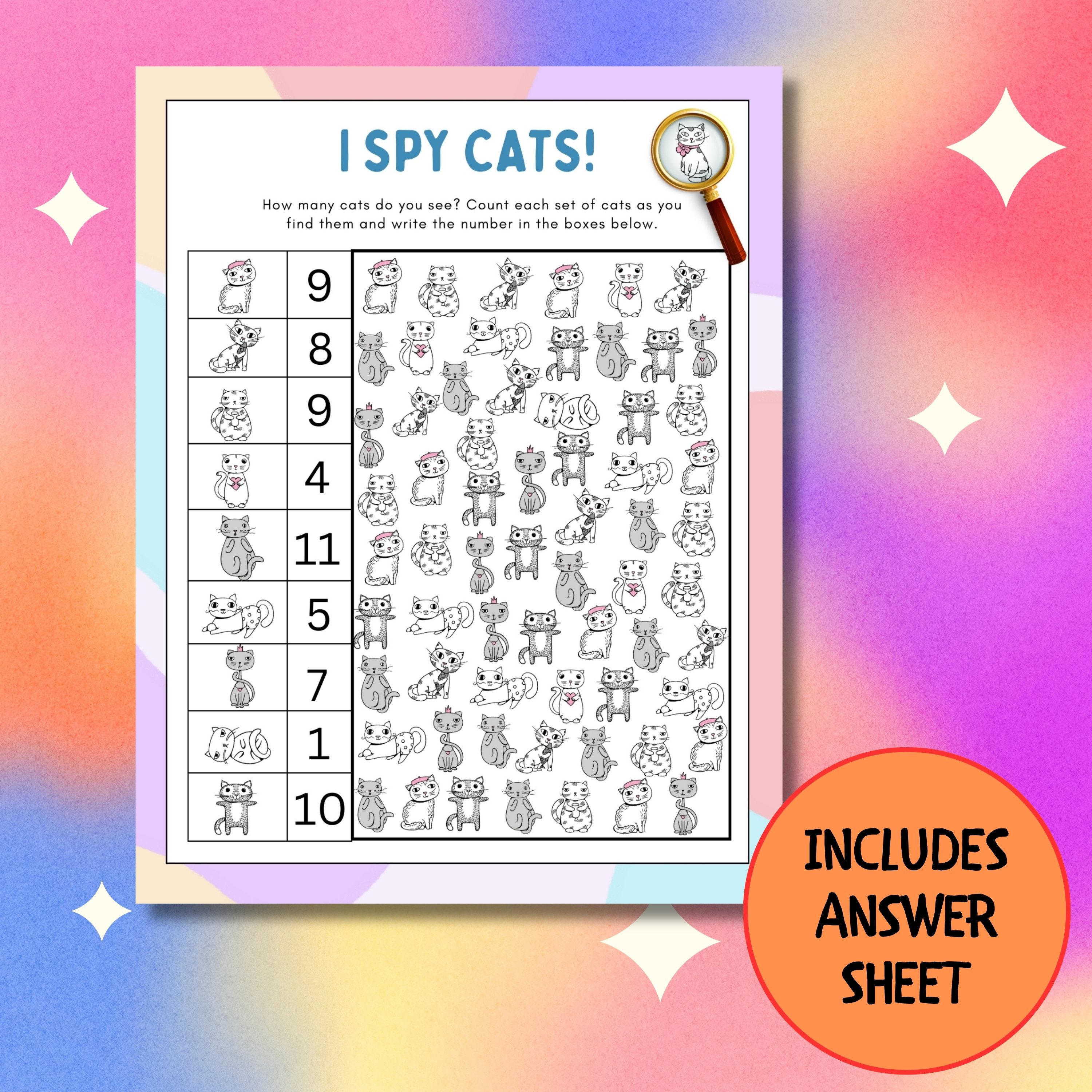 Cat Lover's I Spy Fun Games, I Spy for Kids Printable Fun Puzzles ...