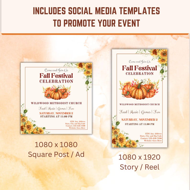 Fall Festival Events Bundle Canva Editable Templates for Neighborhood ...