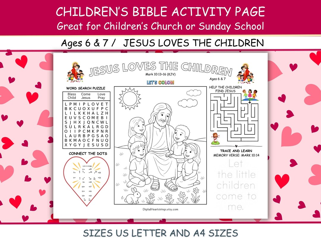 Jesus Loves the Children Bible Activity Sheet Page, Sunday School Home ...