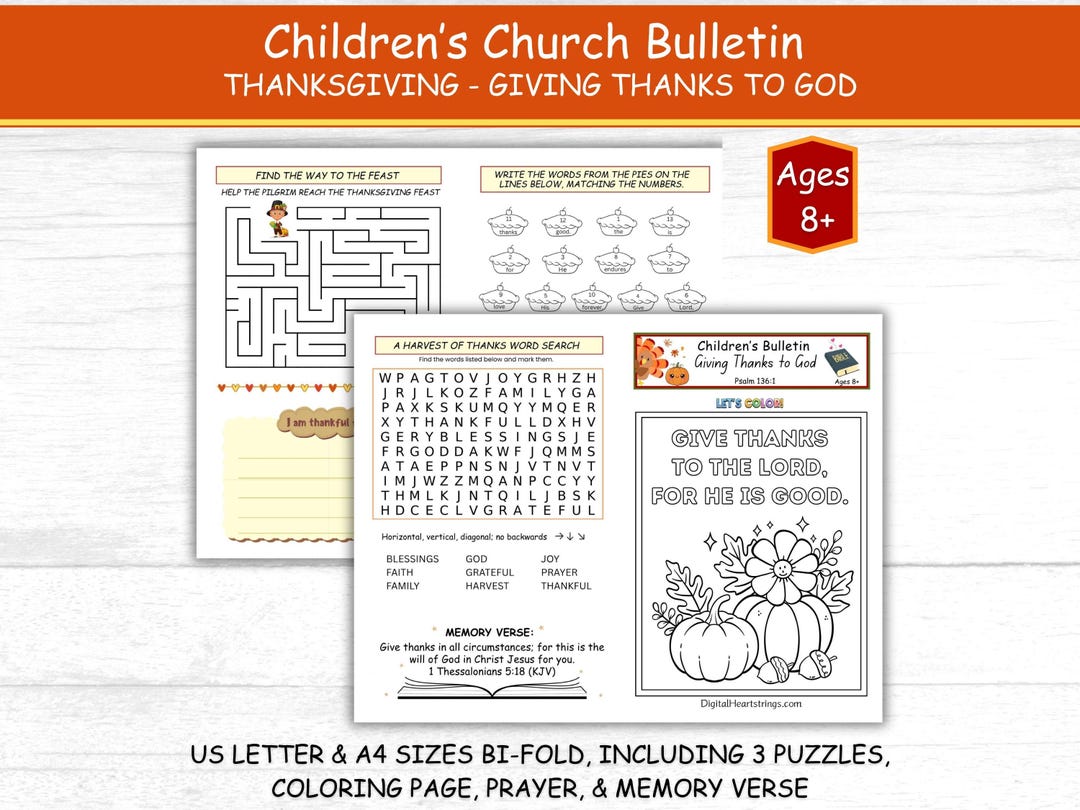 Fall Thanksgiving Activity Page for Kids, Children Church Printable ...