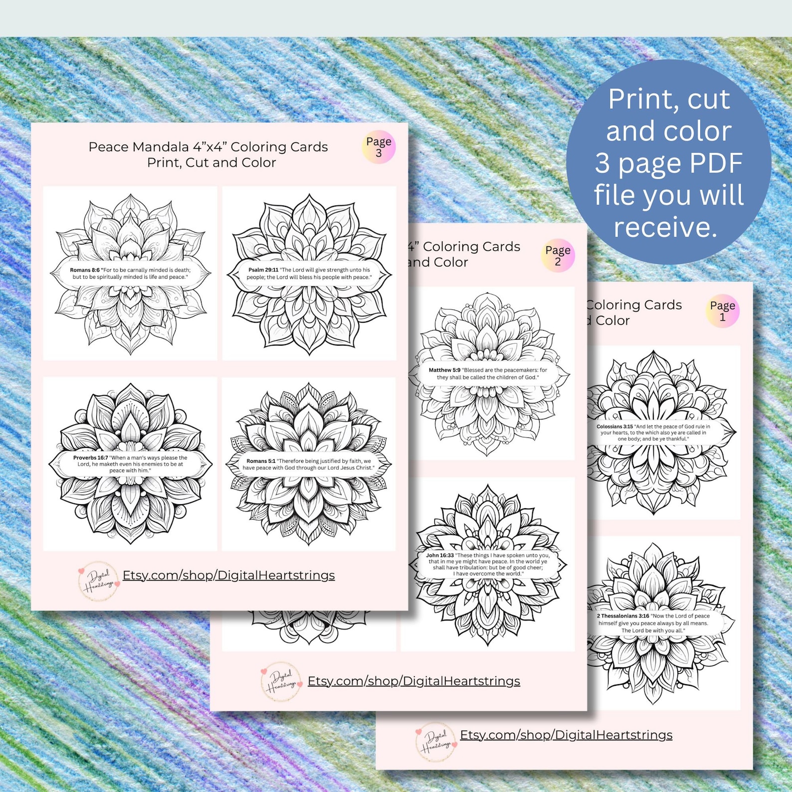 12 4"x4" Trending Christian Coloring Cards With Bible Verse & Mandala ...