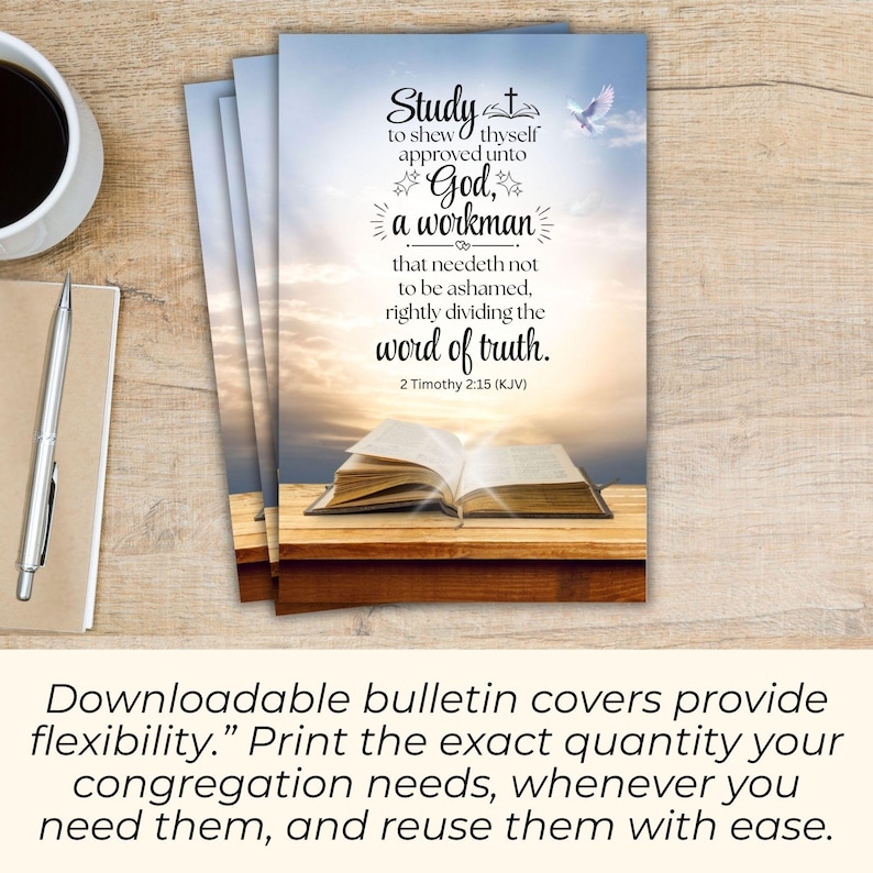 Printable Church Worship Bulletin Cover, 2 Timothy 2:15 KJV Scripture ...