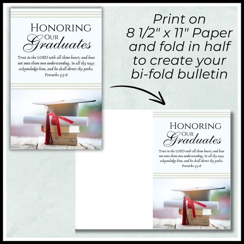 2025 Graduation Sunday Church Bulletin Art Cover, Proverbs 3:5-6 Trust ...