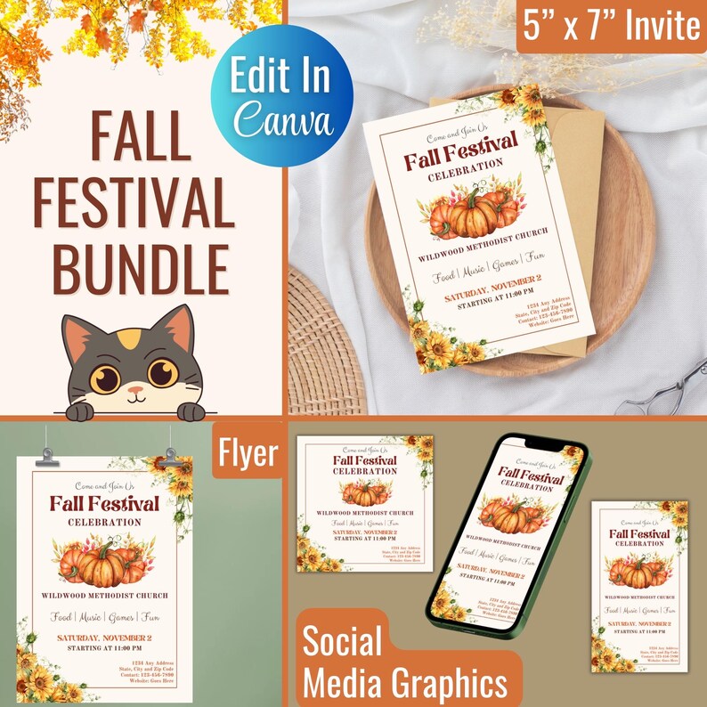 Fall Festival Events Bundle Canva Editable Templates for Neighborhood ...