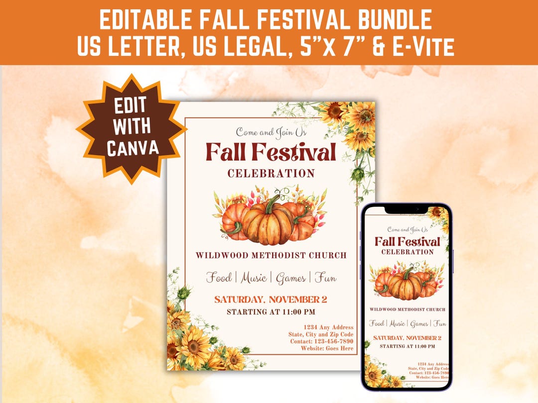 Fall Festival Events Bundle Canva Editable Templates for Neighborhood ...